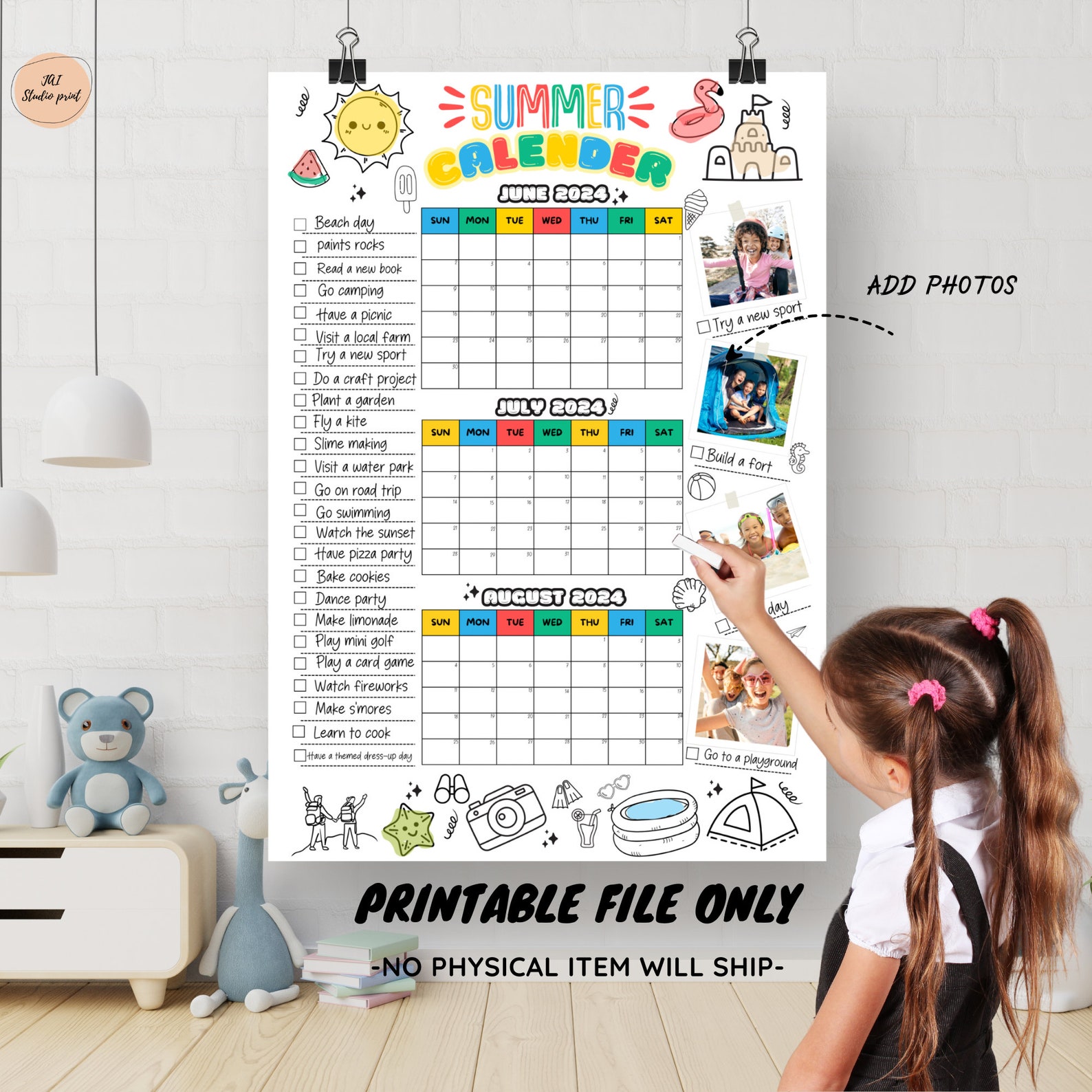 2024 Summer Calendar Printable Summer Bucket List for Kids Summer ...
