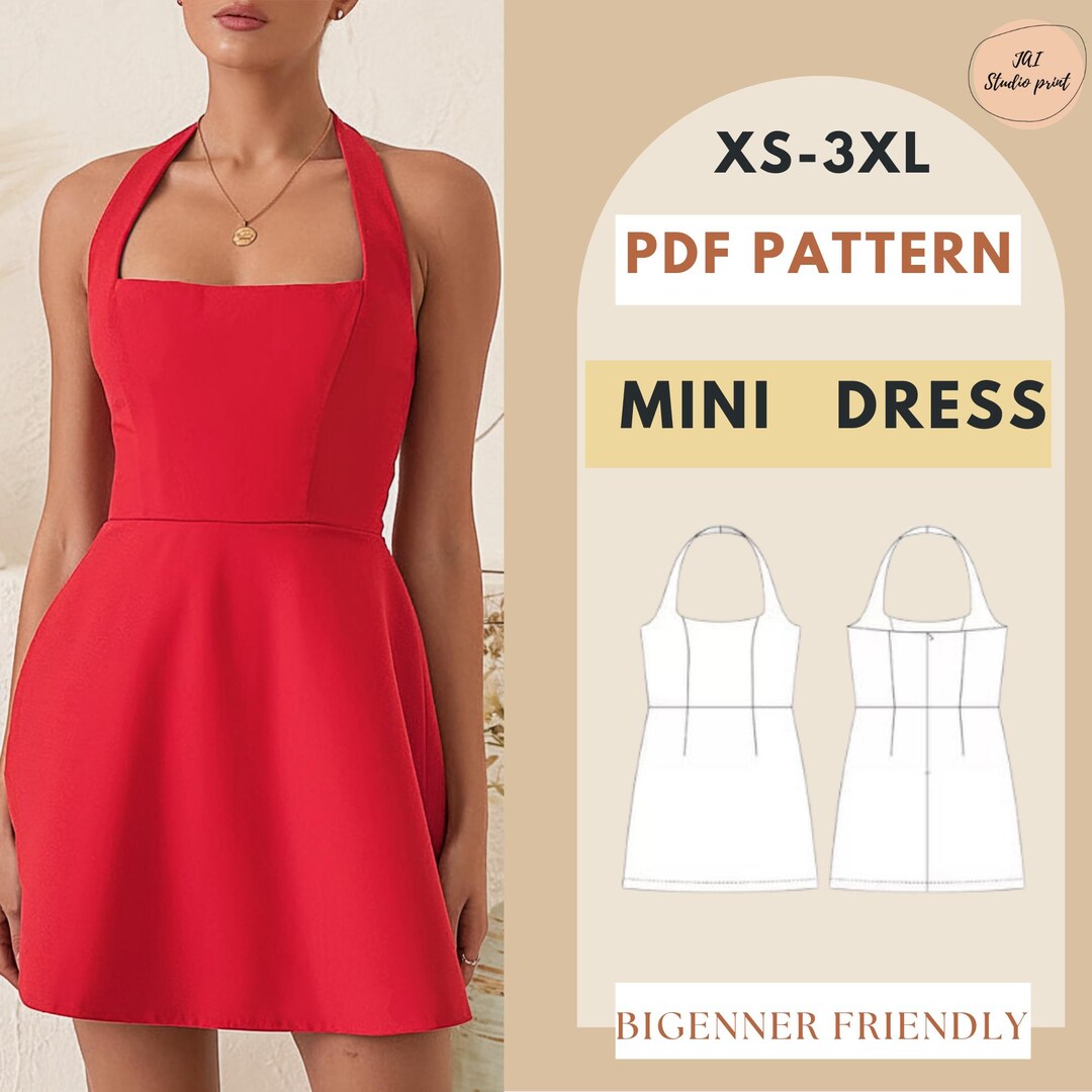 Mini Dress Pattern, Woman Digital Sewing Pattern, Instant Download, XS ...
