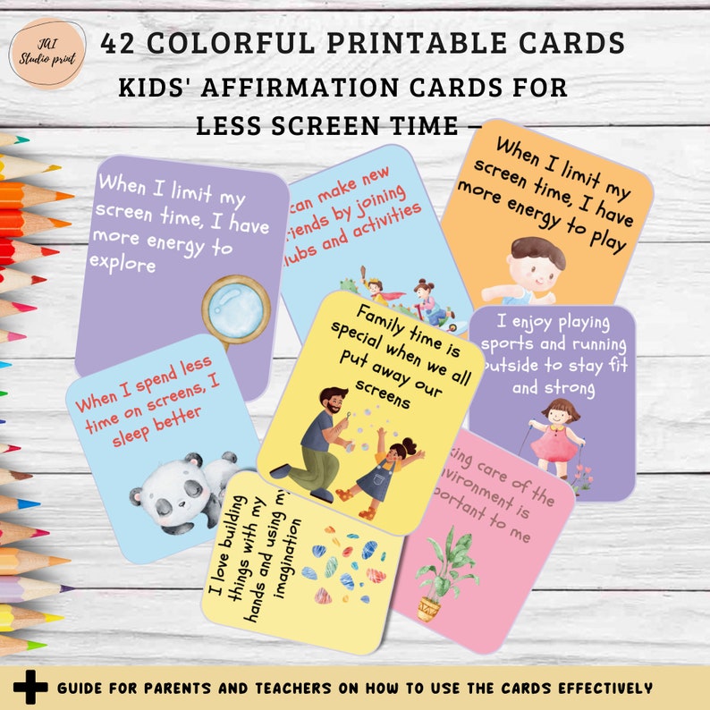 Screen Time Addiction Cards Kids Therapy Kids Affirmation Cards for ...