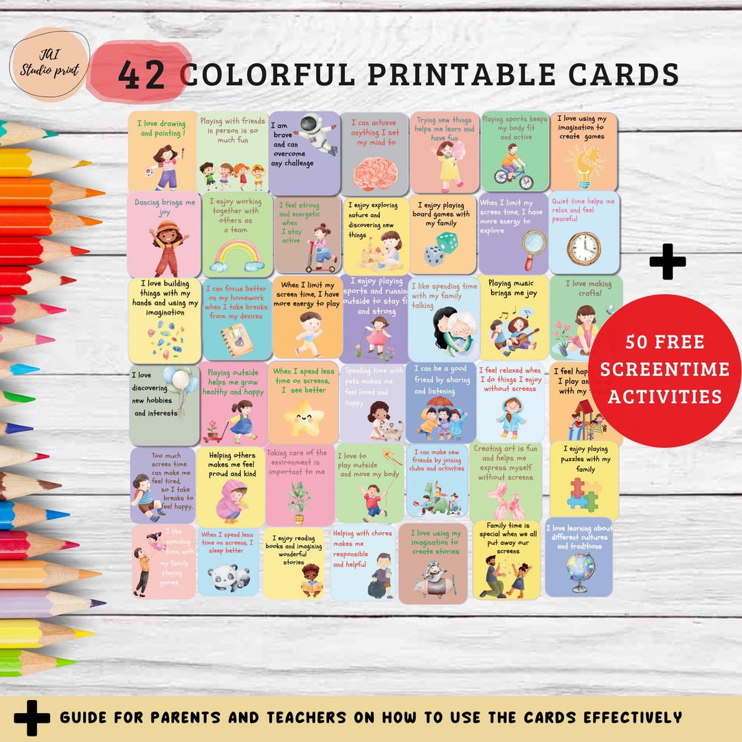 Screen Time Addiction Cards Kids Therapy Kids Affirmation Cards for ...