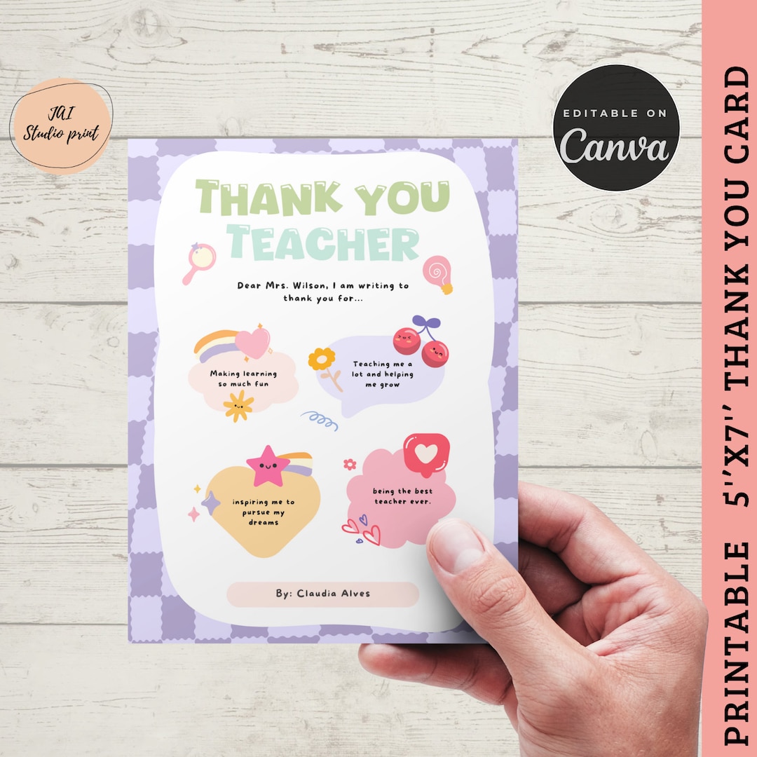 Teacher Thank You Cards Printable,teacher Gift Thank You Teacher Gifts ...