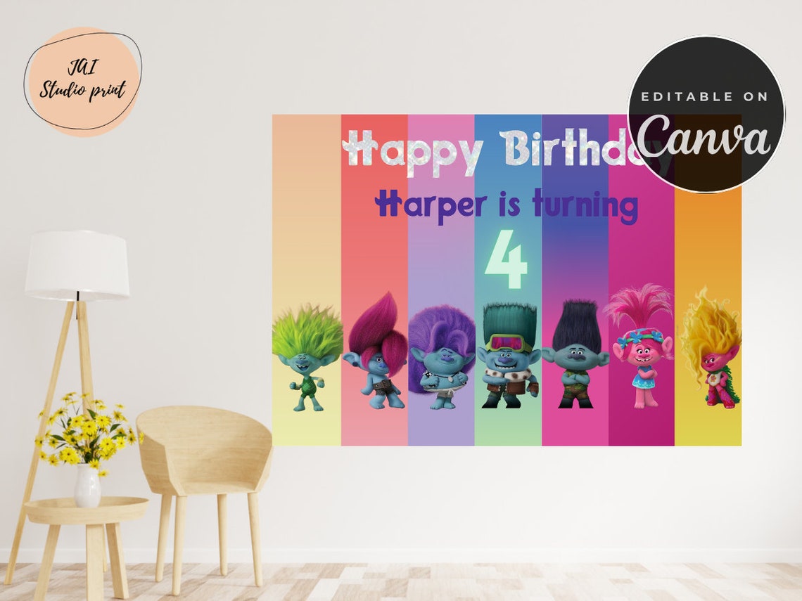 Trolls Backdrop, Trolls Birthday Backdrop, Trolls Birthday Girl, Trolls ...