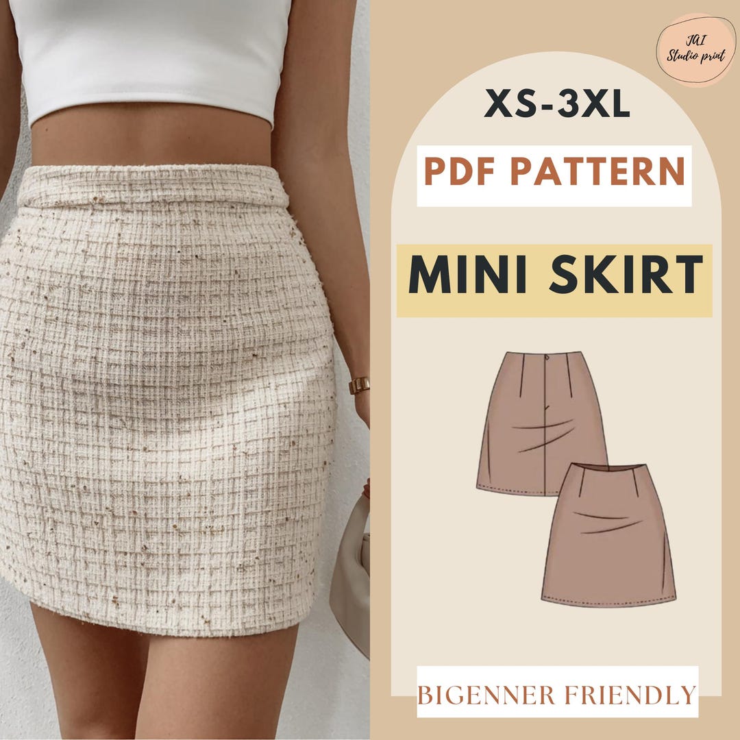 Mini Skirt Sewing Pattern High Waist Mini Skirt Pattern A Line Mini Skirt Plus Size Skirt ...