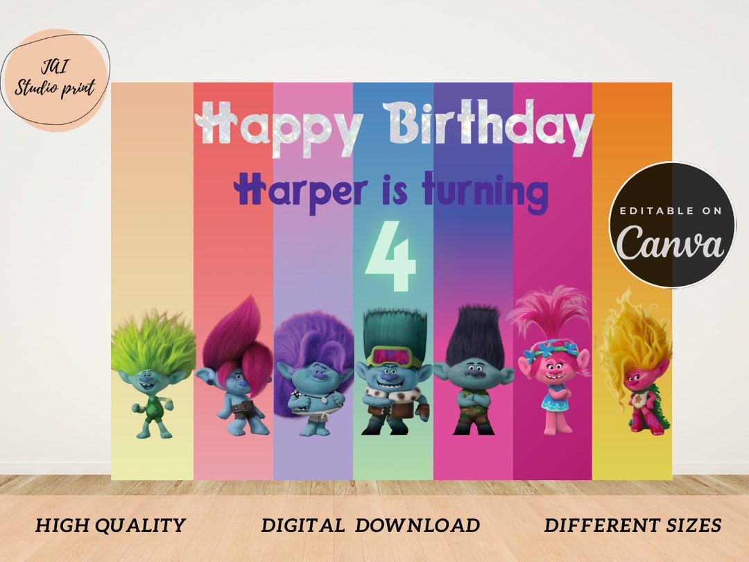 Trolls Backdrop, Trolls Birthday Backdrop, Trolls Birthday Girl, Trolls ...