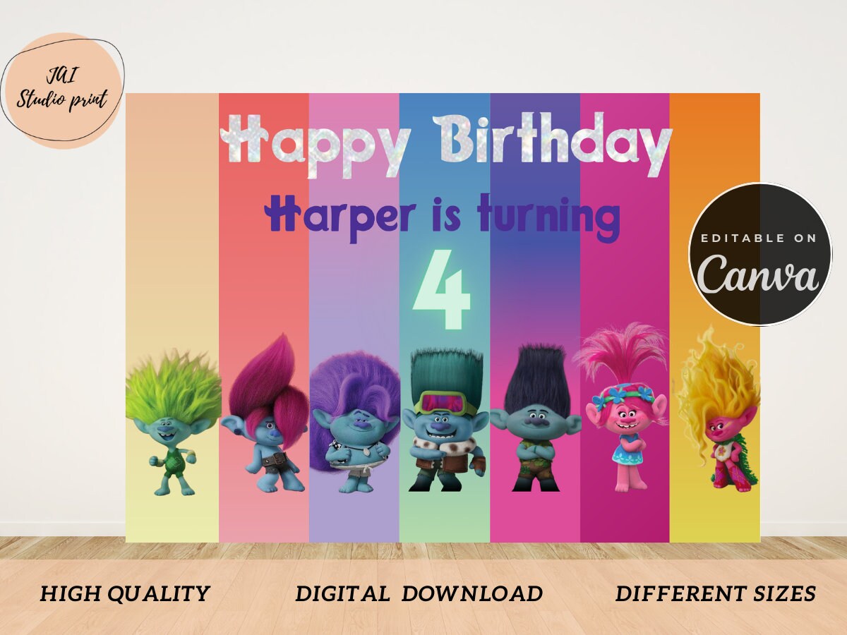 Trolls Backdrop, Trolls Birthday Backdrop, Trolls Birthday Girl, Trolls ...