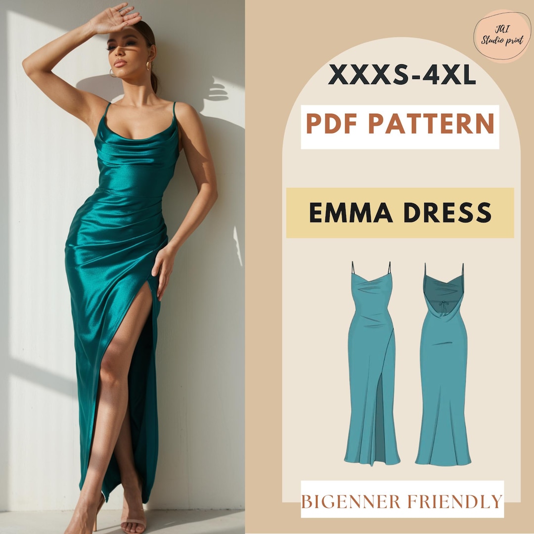Cowl Neck Dress Sewing Pattern| Backless Slip Dress Pattern| Prom Dress ...