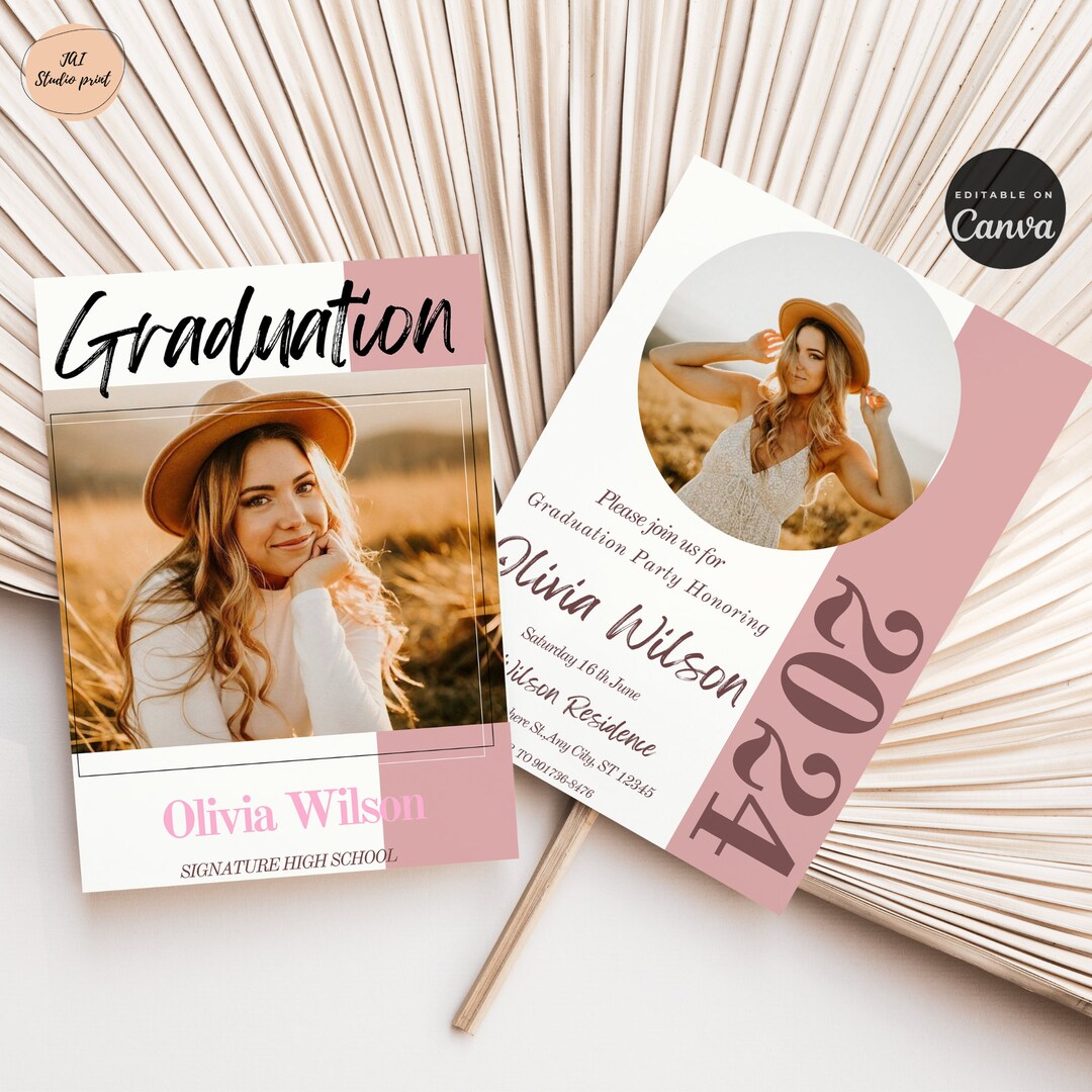 Pink Graduation Announcement Card, Minimalist Senior Announcement Card ...