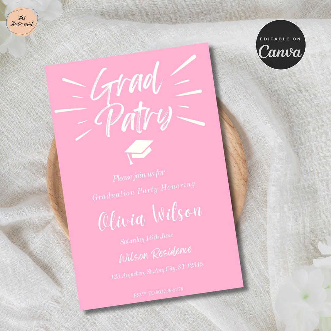 Pink Graduation Announcement Card, Minimalist Senior Announcement Card ...