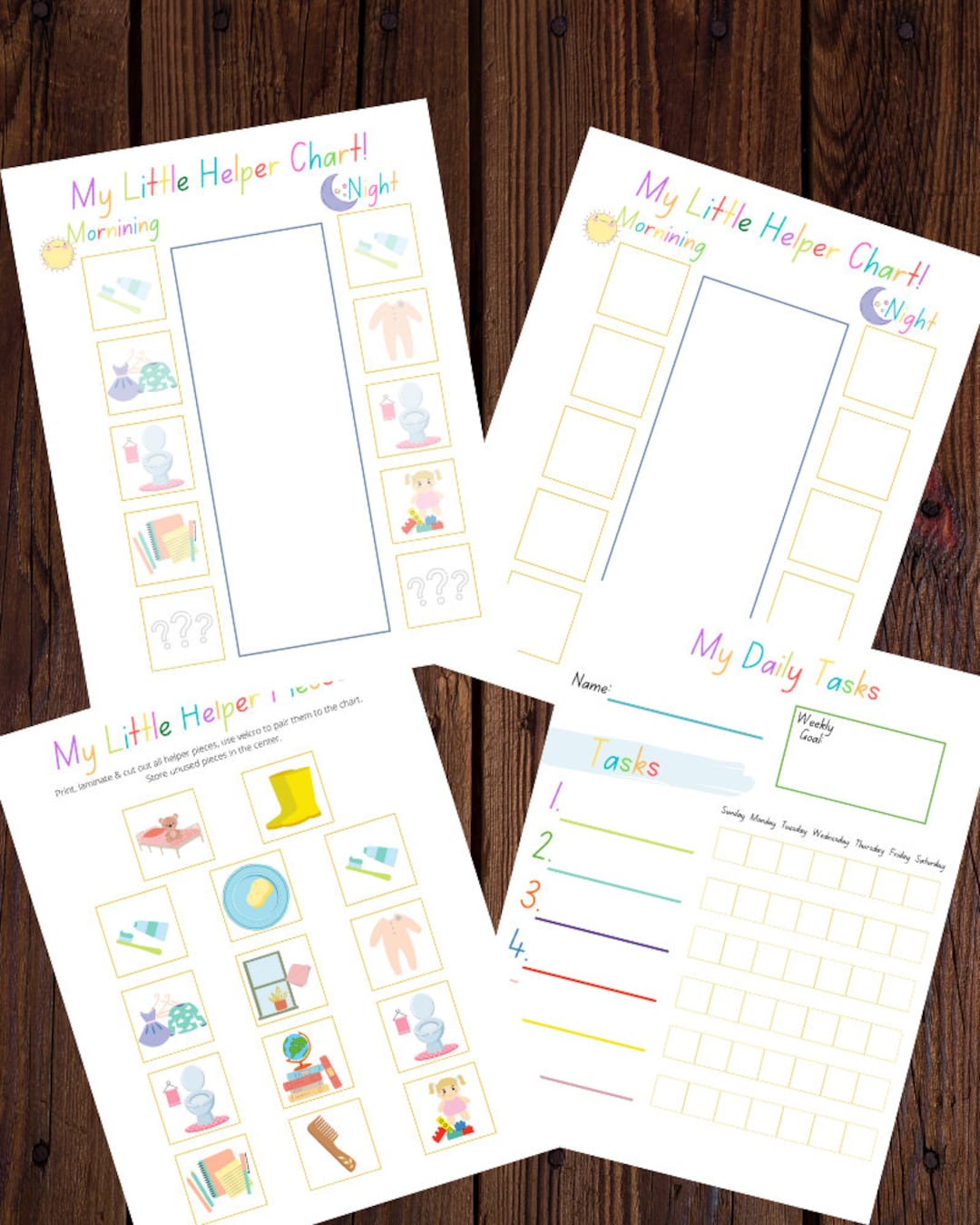 My Little Helper Chart, Toddler Morning & Evening Routine Chart, Pre-k ...