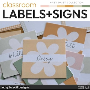 Vintage Retro Daisy Calm Classroom Theme Editable Class Labels, Signs ...