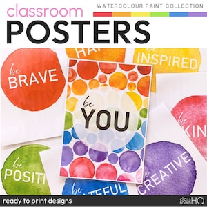 Watercolor Rainbow Theme Classroom Decor Inspirational Growth Mindset ...