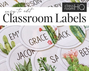 Editable Watercolor Cactus Name Plates Classroom Supplies - Etsy