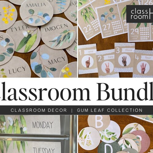 GUM LEAF Classroom Borders Eucalyptus Class Theme - Etsy