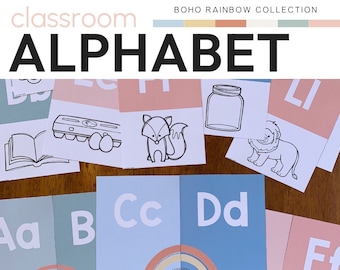 Alphabet Posters Boho Rainbow Classroom Alphabet Primary Alphabet - Etsy