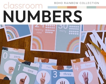 Boho Rainbow Number Posters, Ten Frames, Neutral Rainbow Classroom ...