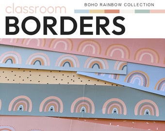 Boho Classroom Decor Printable Bulletin Board Borders, Boho Rainbow ...
