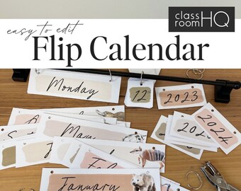 Flip Calendar Modern Rainbow Calm Color Themed Classroom Decor Editable ...