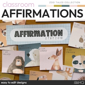 Wild Animal Zoo Theme Classroom Decor Editable Daily Affirmation ...
