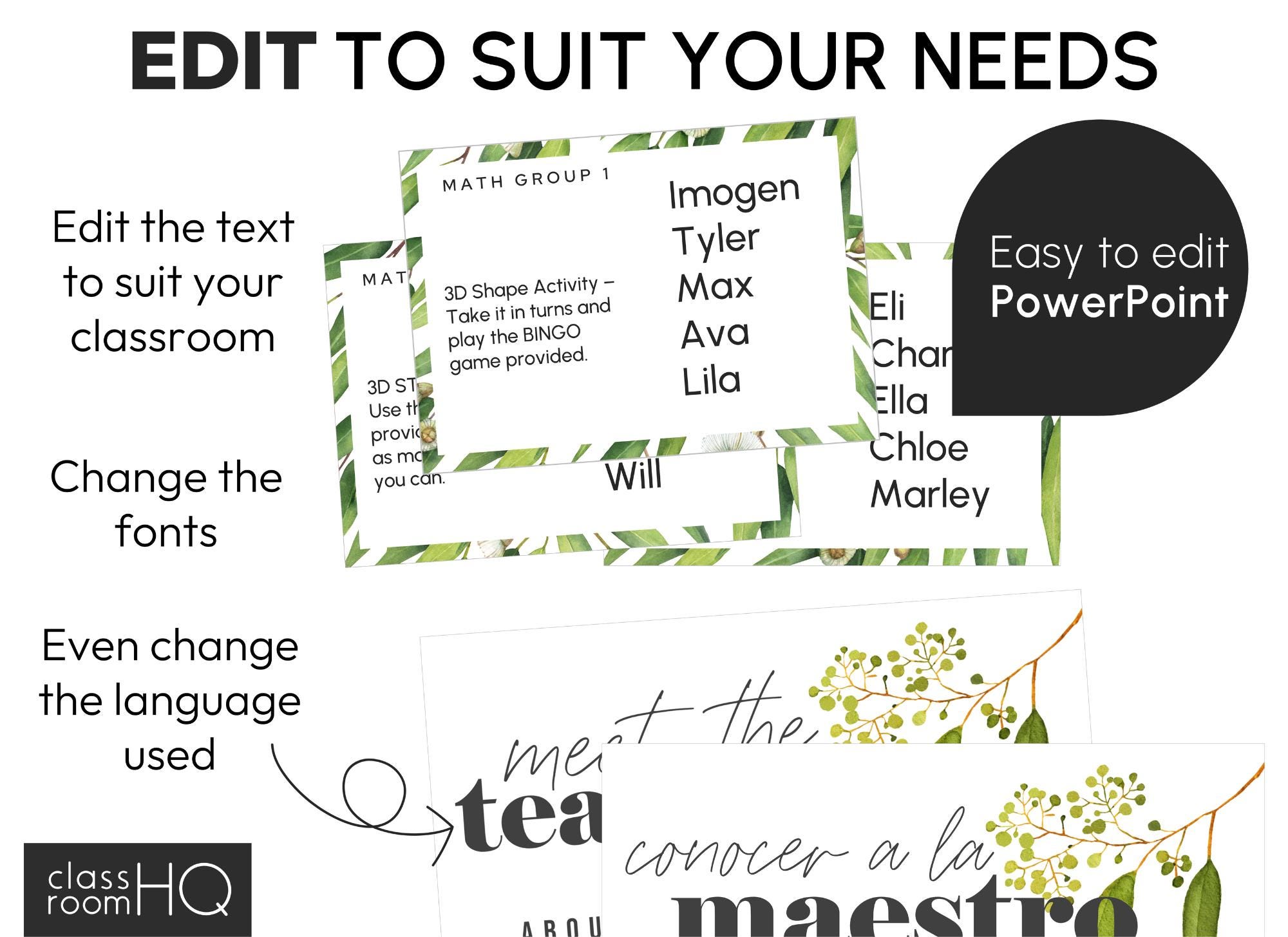 Editable Botanical Classroom Decor Starter Pack | Neutral Eucalyptus ...