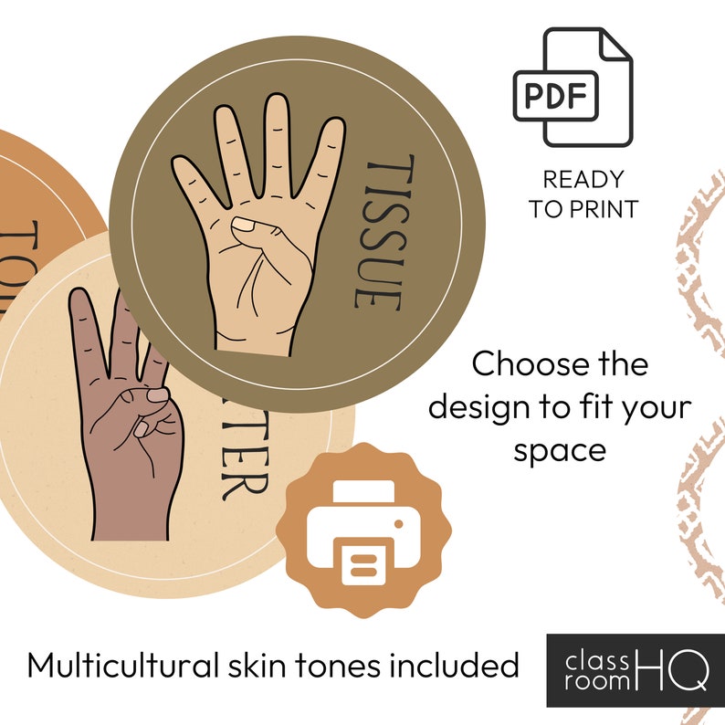 Modern Neutral Boho Theme Editable Hand Signals BOHO SUMMER Classroom ...