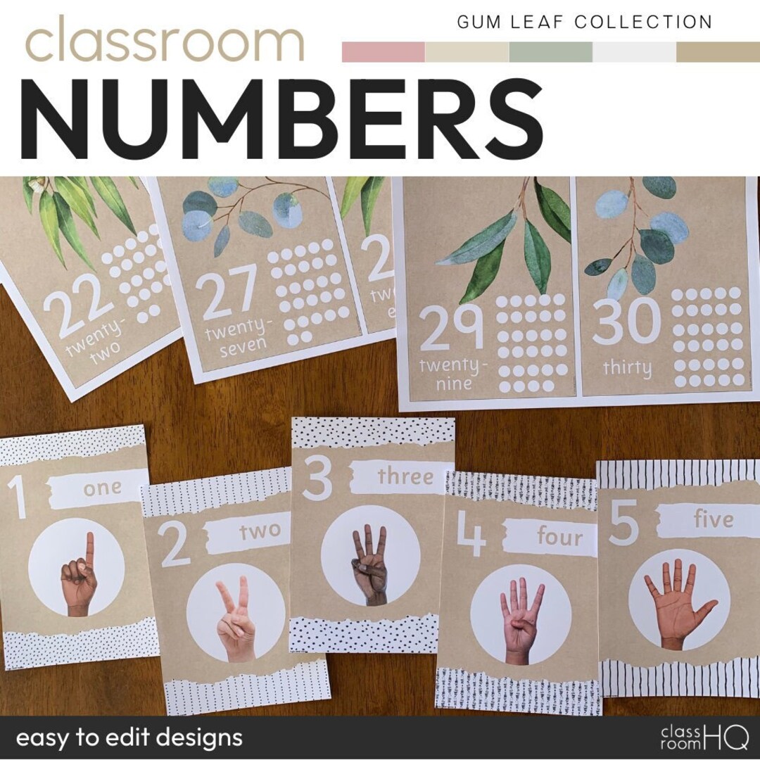 GUM LEAF Number Posters | Eucalyptus Class Theme - Etsy