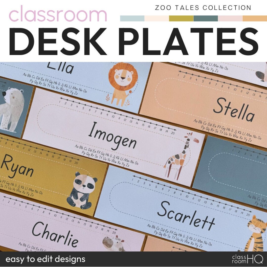 Wild Animal Zoo Theme Classroom Decor Student Desk Name Labels | ZOO ...