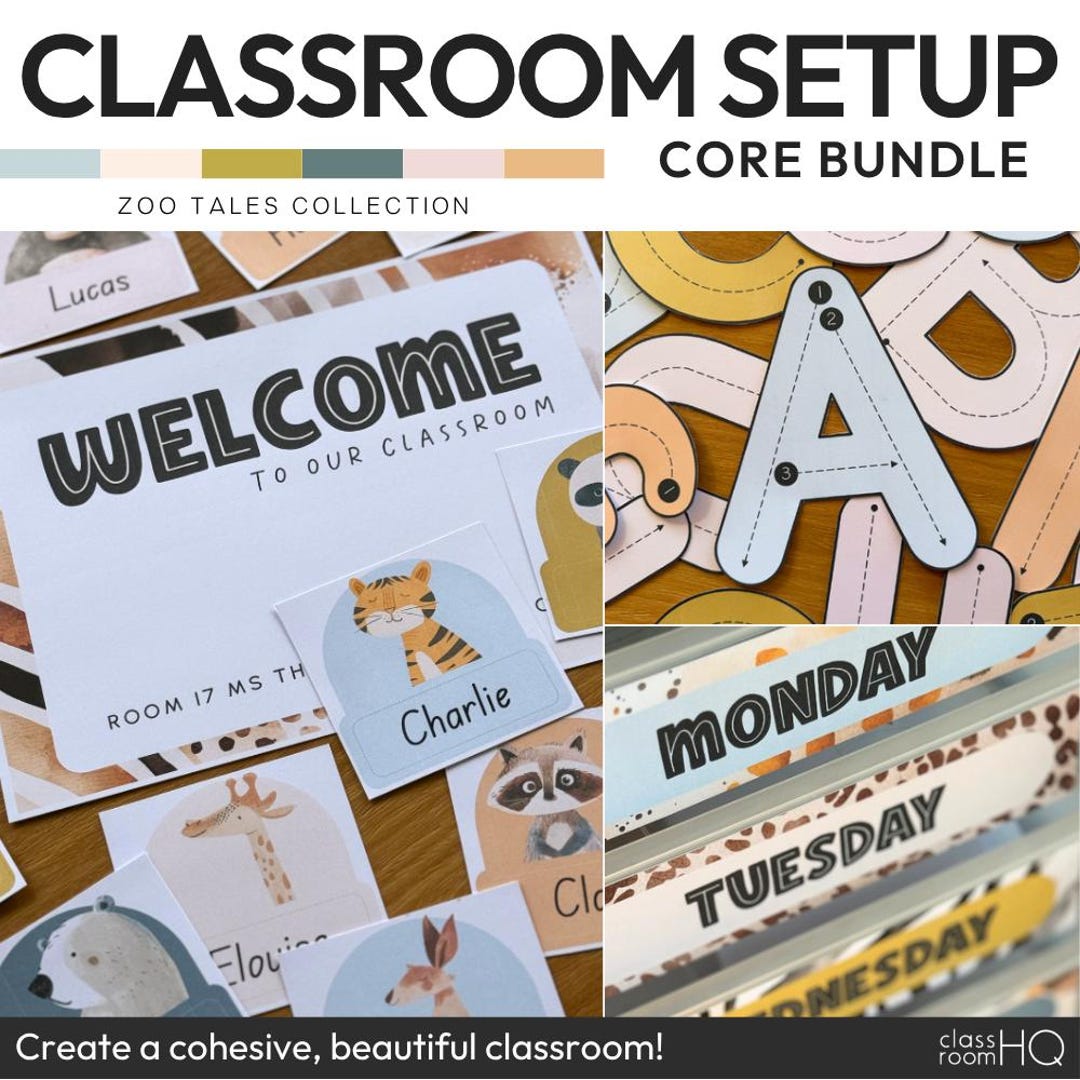 Neutral Safari Classroom Decor Bundle | Modern Animal Theme | Editable ...