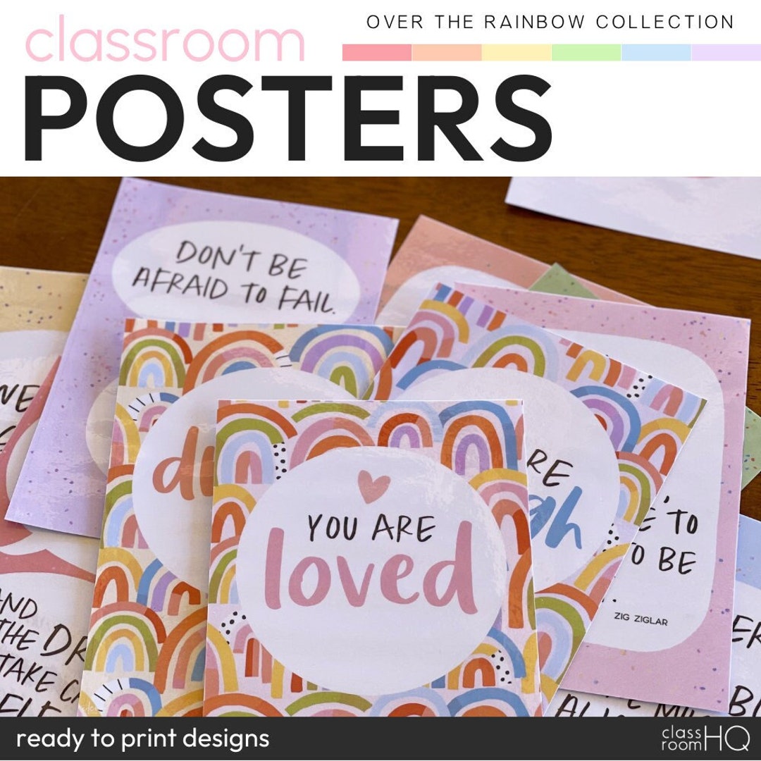 Pastel Modern Rainbow Classroom Decor Growth Mindset Inspirational Wall ...