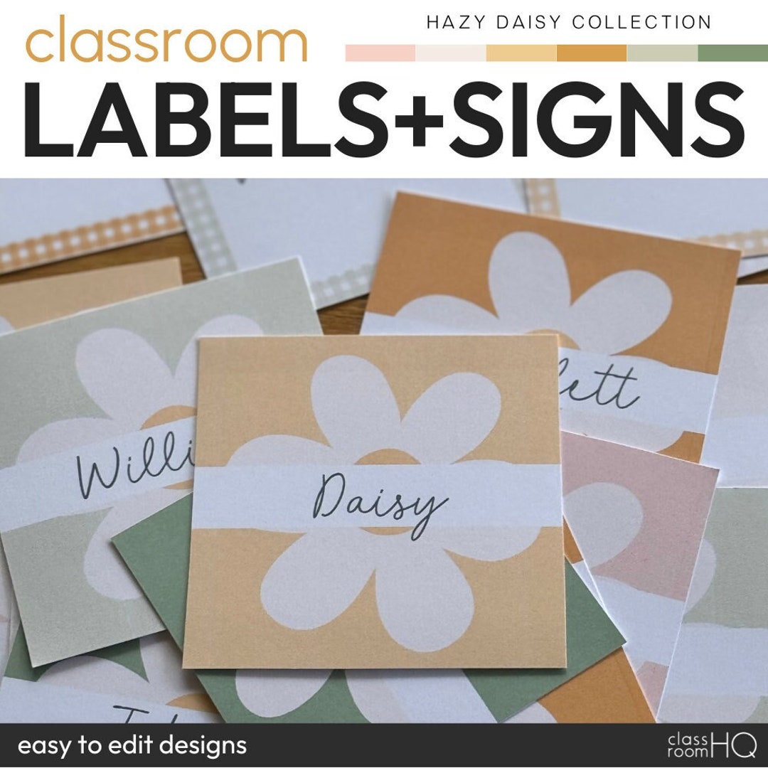 Vintage Retro Daisy Calm Classroom Theme Editable Class Labels, Signs ...
