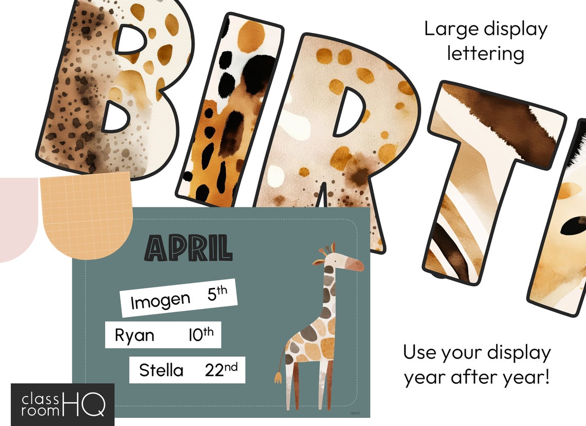 Wild Animal Zoo Theme Editable Class Birthday Bulletin Board Display ...