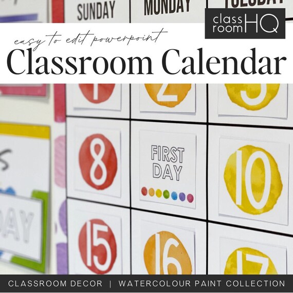 Rainbow WATERCOLOR PAINT Classroom Calendar - Etsy