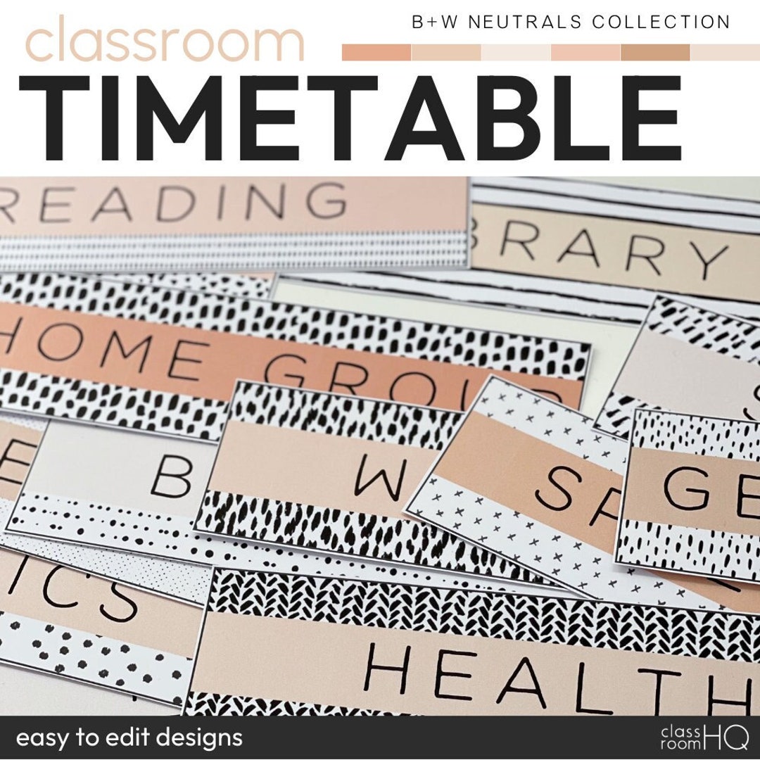 Neutral Classroom Decor Visual Schedule Timetable Pack | B+W NEUTRALS ...