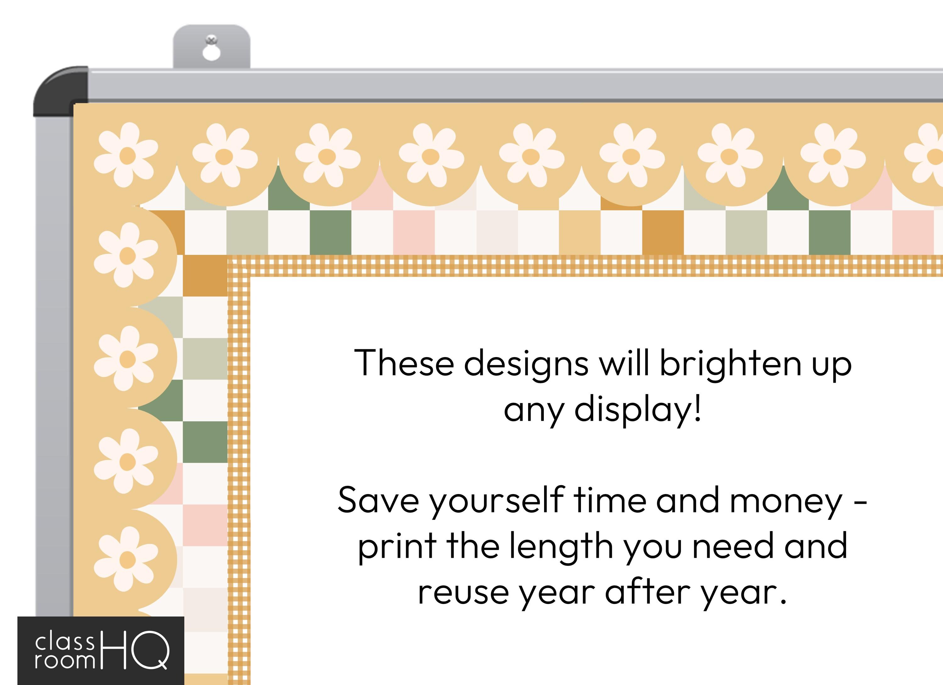 Calm Retro Daisy Editable Bulletin Board Borders HAZY DAISY Classroom ...