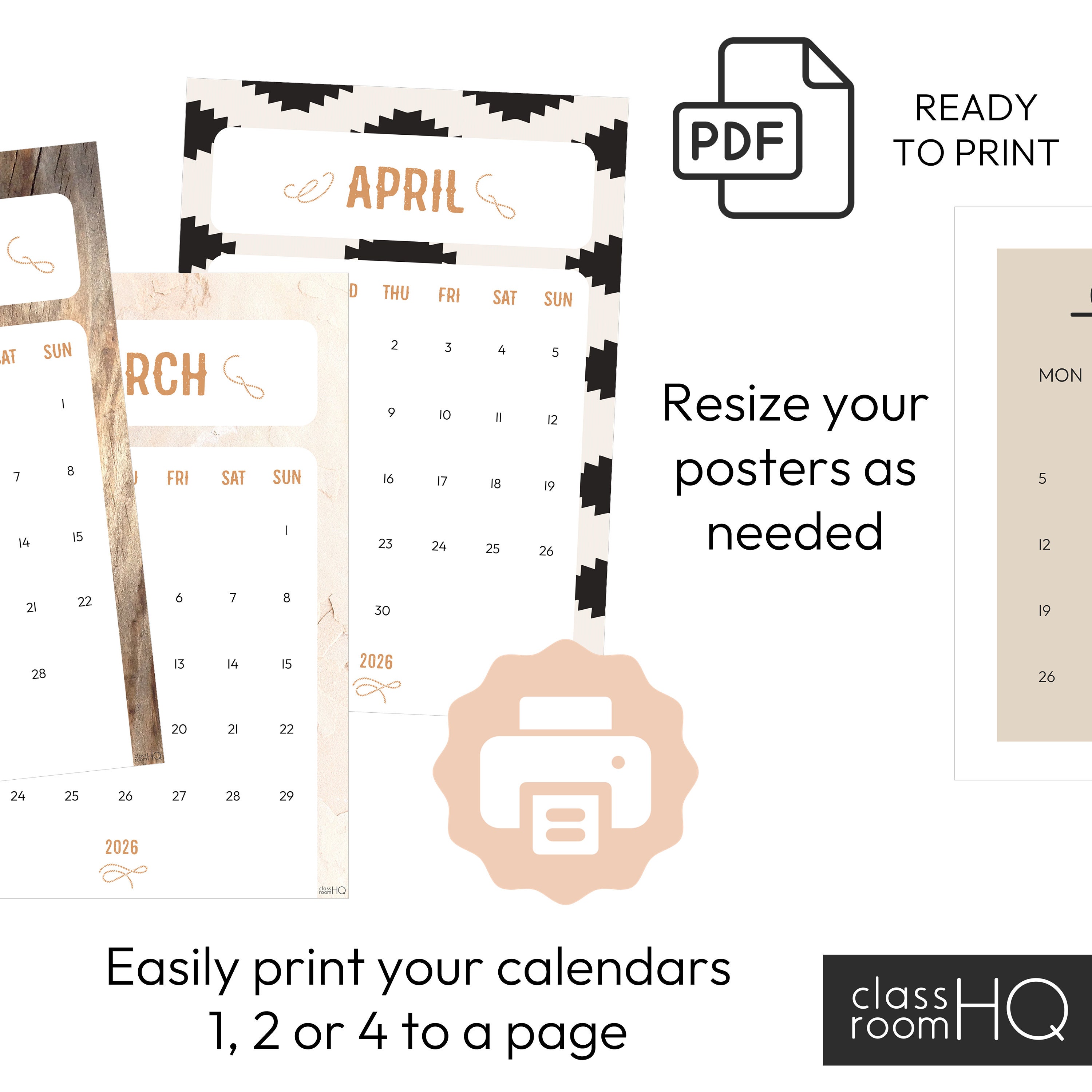 Editable Classroom Calendar | Neutral Western Boho Decor | Monthly ...