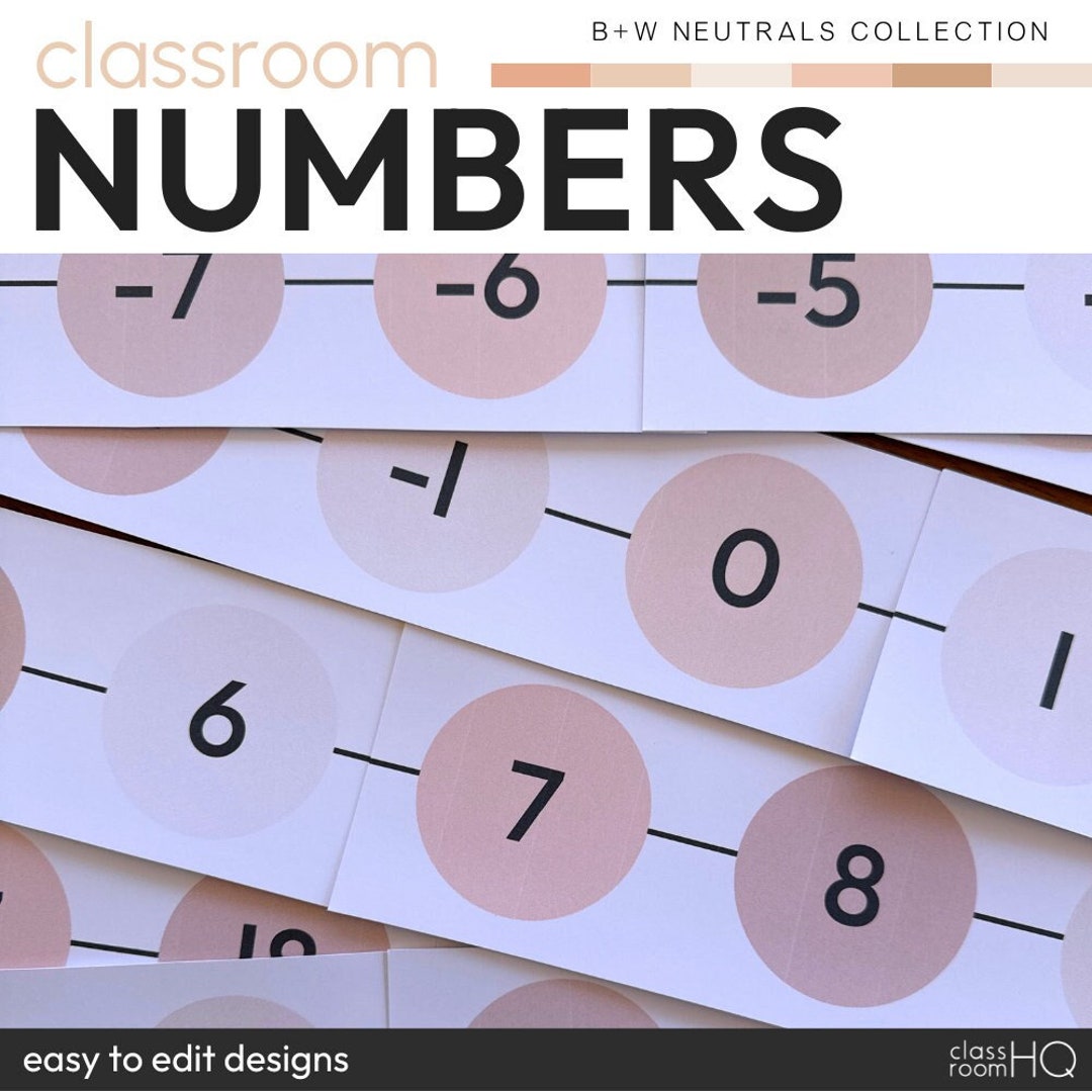 Neutral Classroom Decor Editable Number Line | B+W NEUTRALS Collection ...
