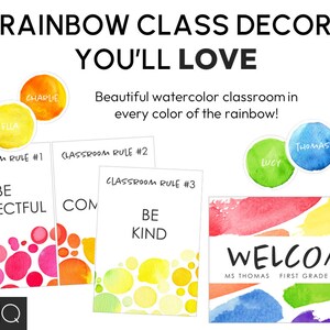Watercolor Rainbow Theme Classroom Decor Class Labels + Signs Pack ...