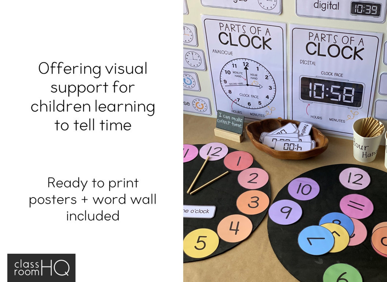 Telling Time Posters + Word Wall Pack - Etsy