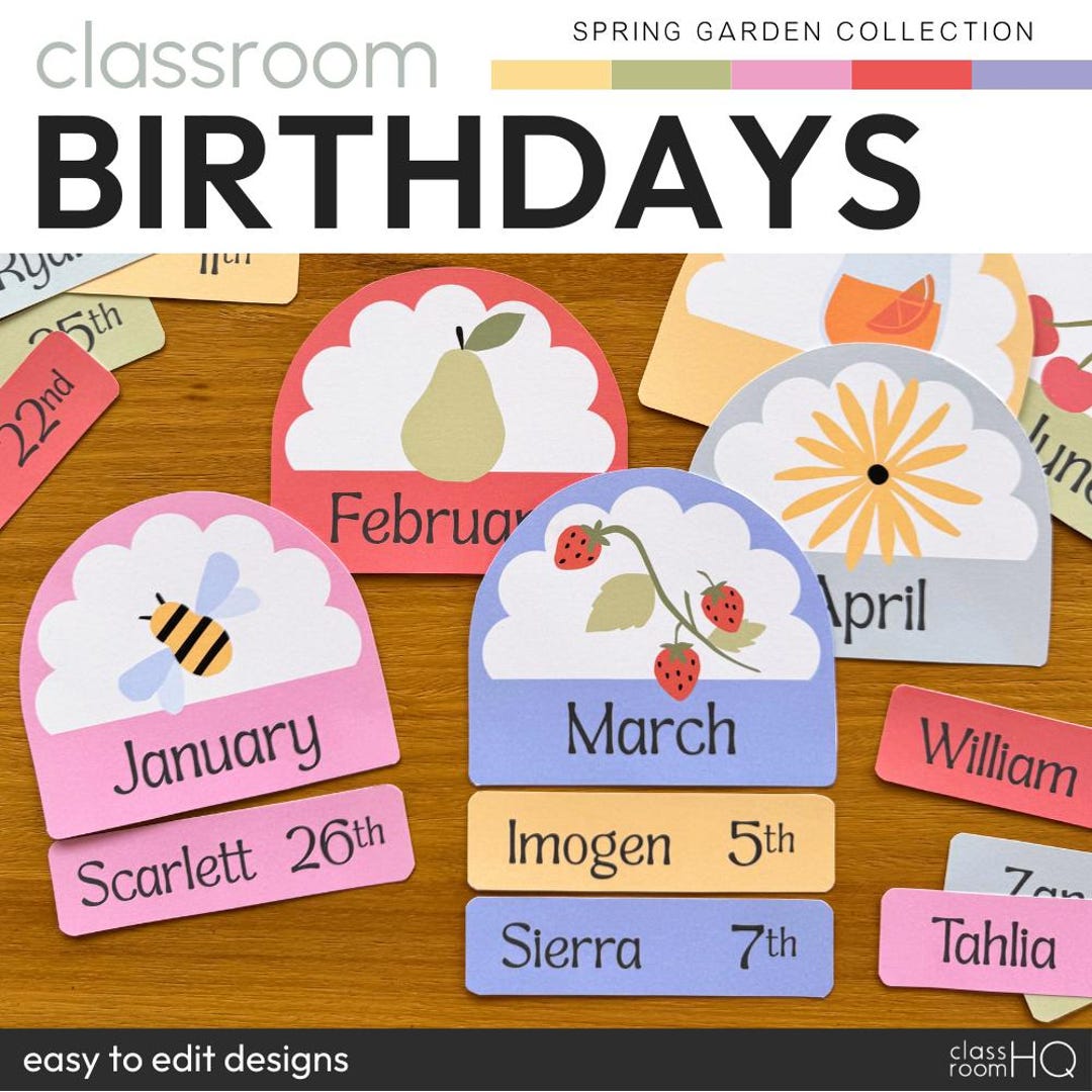SPRING GARDEN Theme Class Birthday Bulletin Board: Pastel Classroom ...