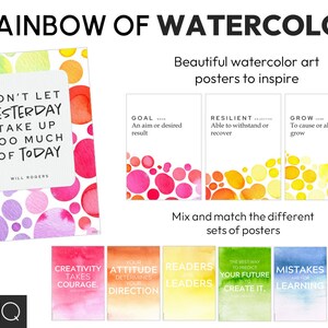 Watercolor Rainbow Theme Classroom Decor Inspirational Growth Mindset ...