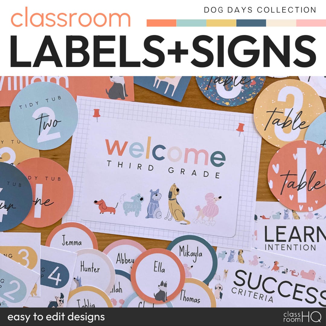DOG DAYS Classroom Labels + Signs Pack | Dog Themed Classroom Decor - Etsy