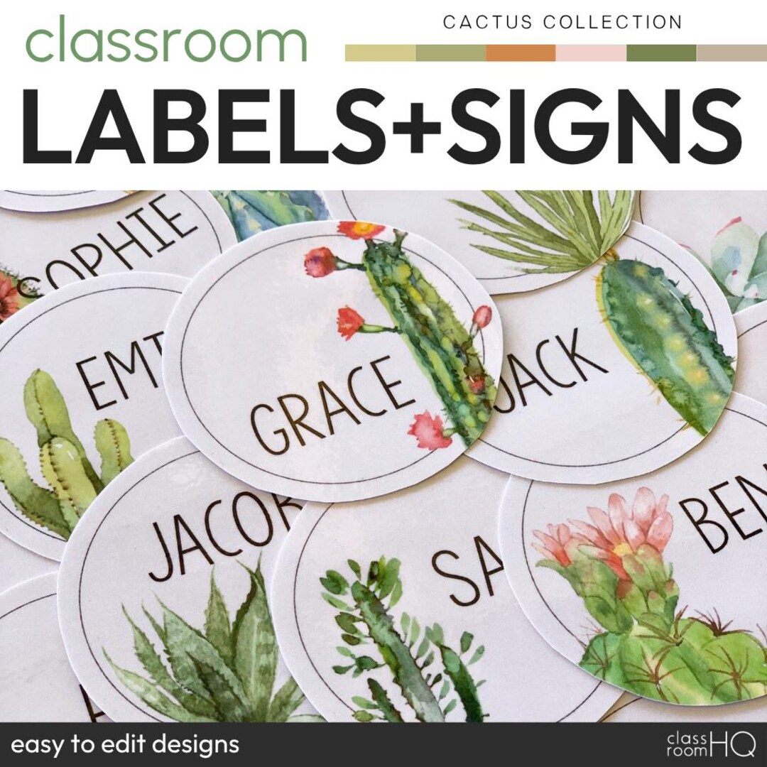 Cactus Classroom Theme Calm Classroom Decor Editable Classroom Labels ...