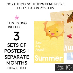 Editable Watercolor Four Seasons Posters Classroom Display Northern and ...