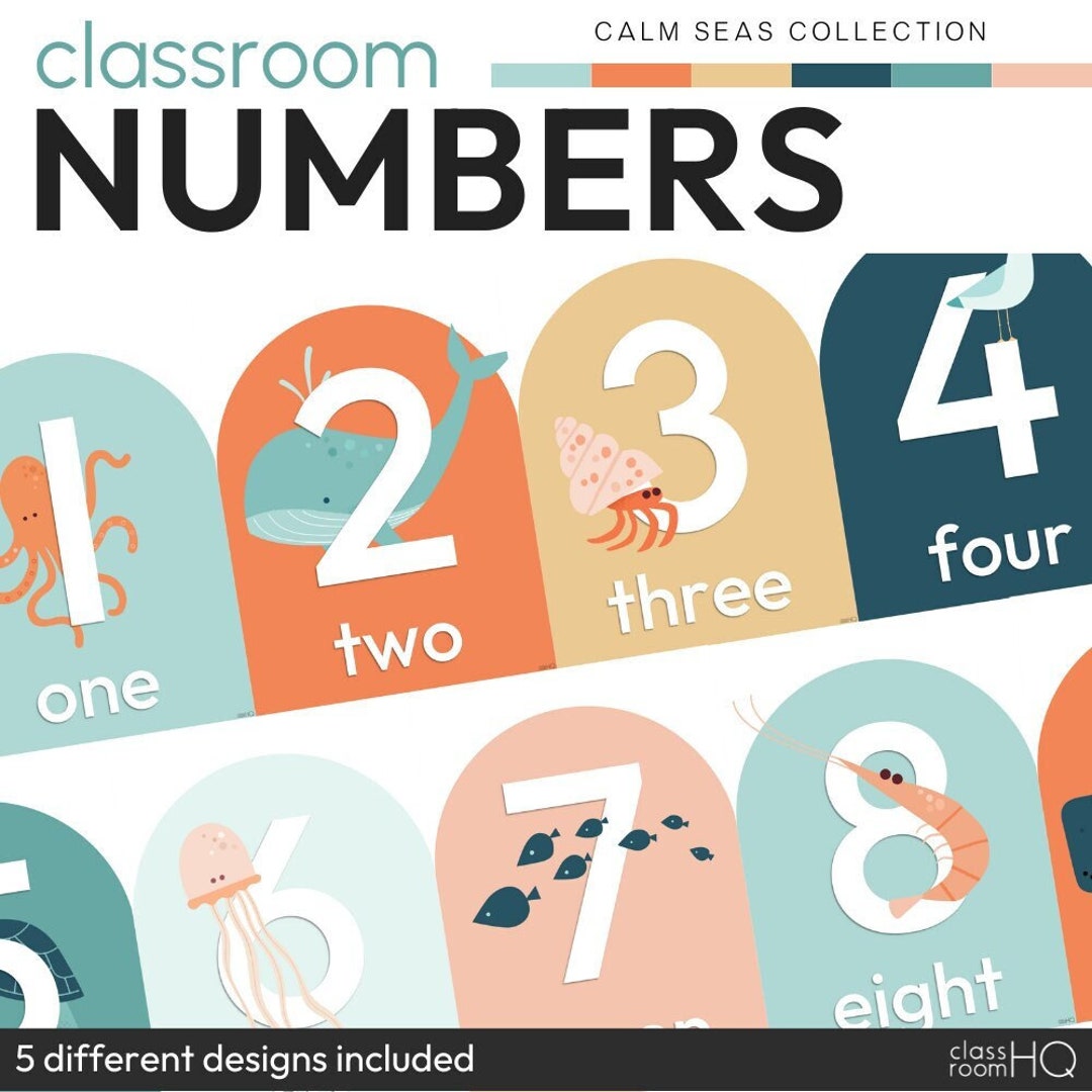 CALM SEAS Number Posters | Ocean Themed Classroom Decor - Etsy