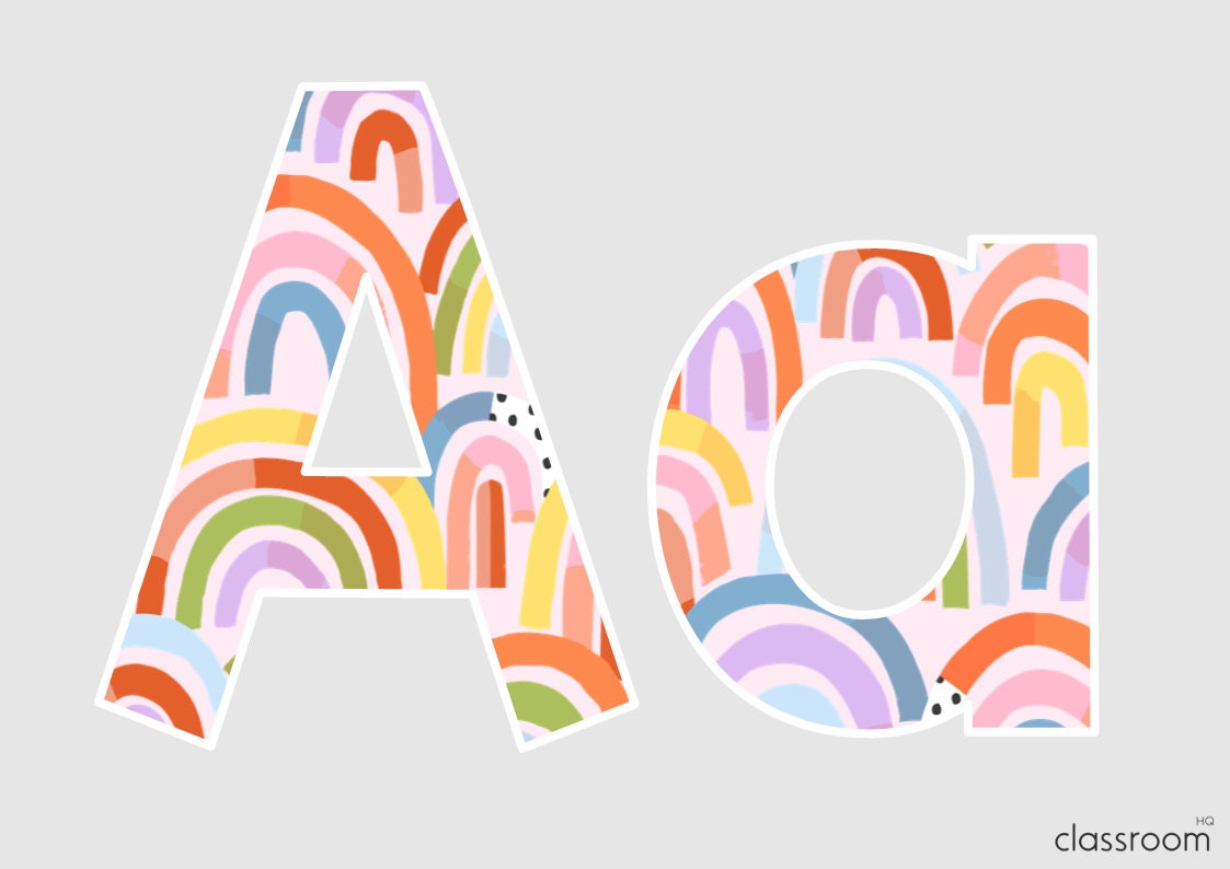 Pastel Modern Rainbow Bulletin Board Letters Editable Lettering Pack ...