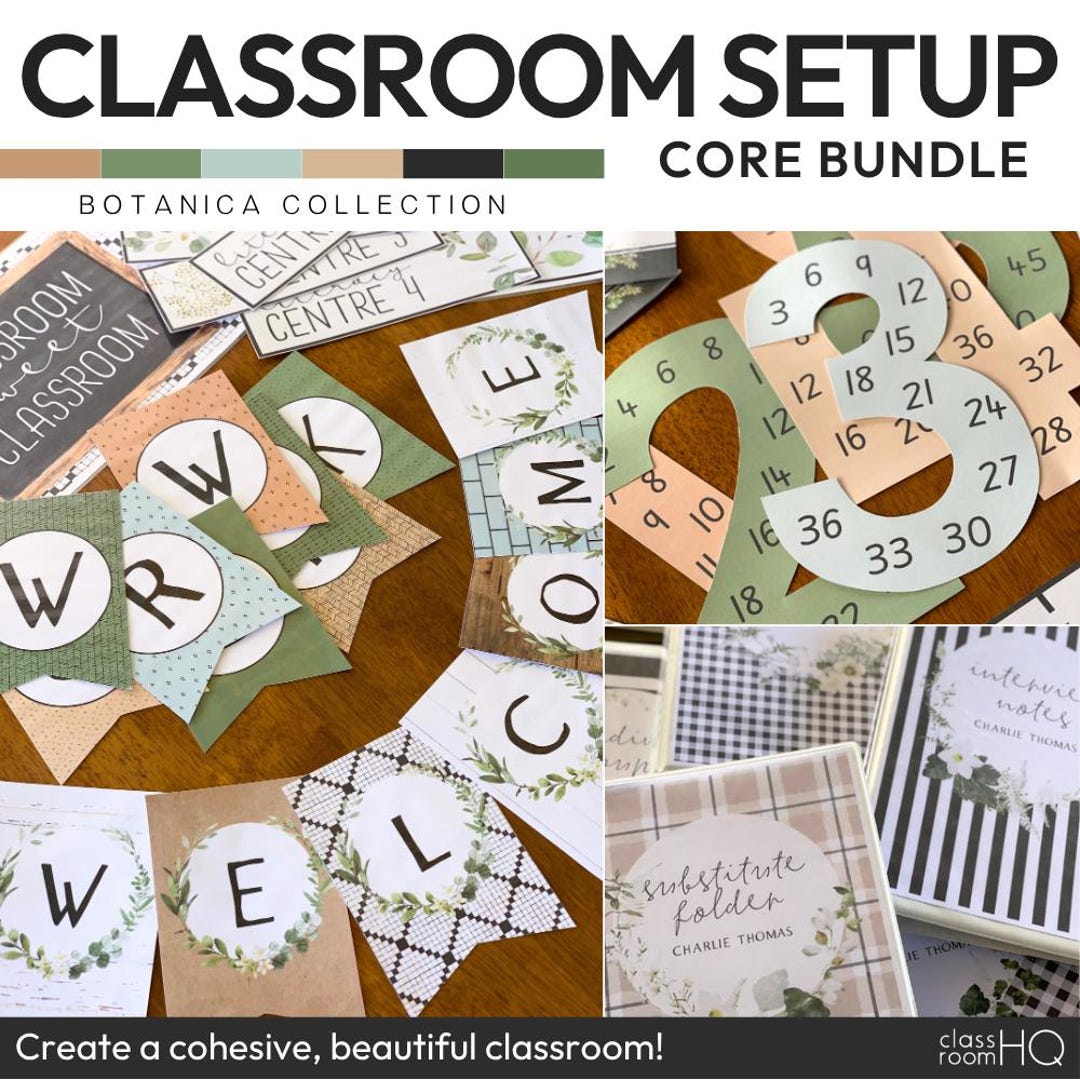 Neutral Botanical Classroom Decor Bundle Editable | Calm Classroom ...