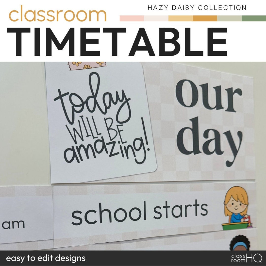 Vintage Retro Daisy Theme Editable Visual Schedule Class Timetable HAZY ...