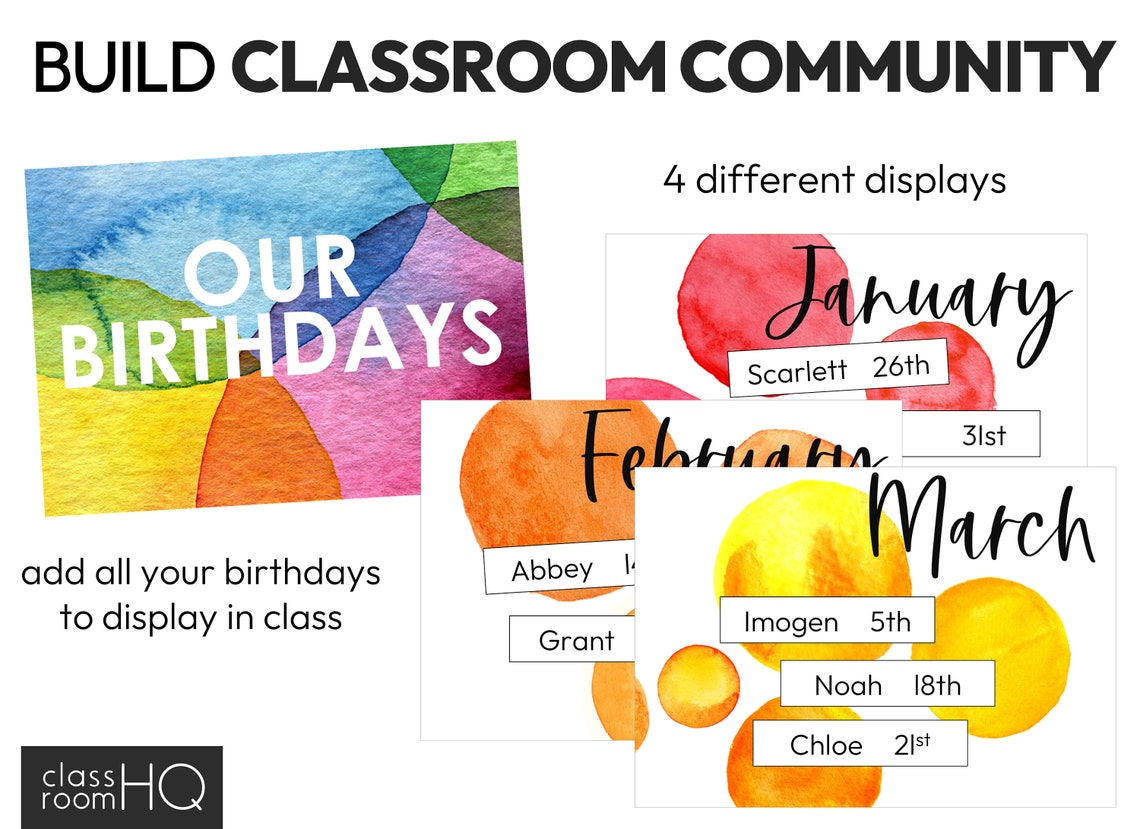 Watercolor Rainbow Theme Class Birthday Display | WATERCOLOR PAINT ...