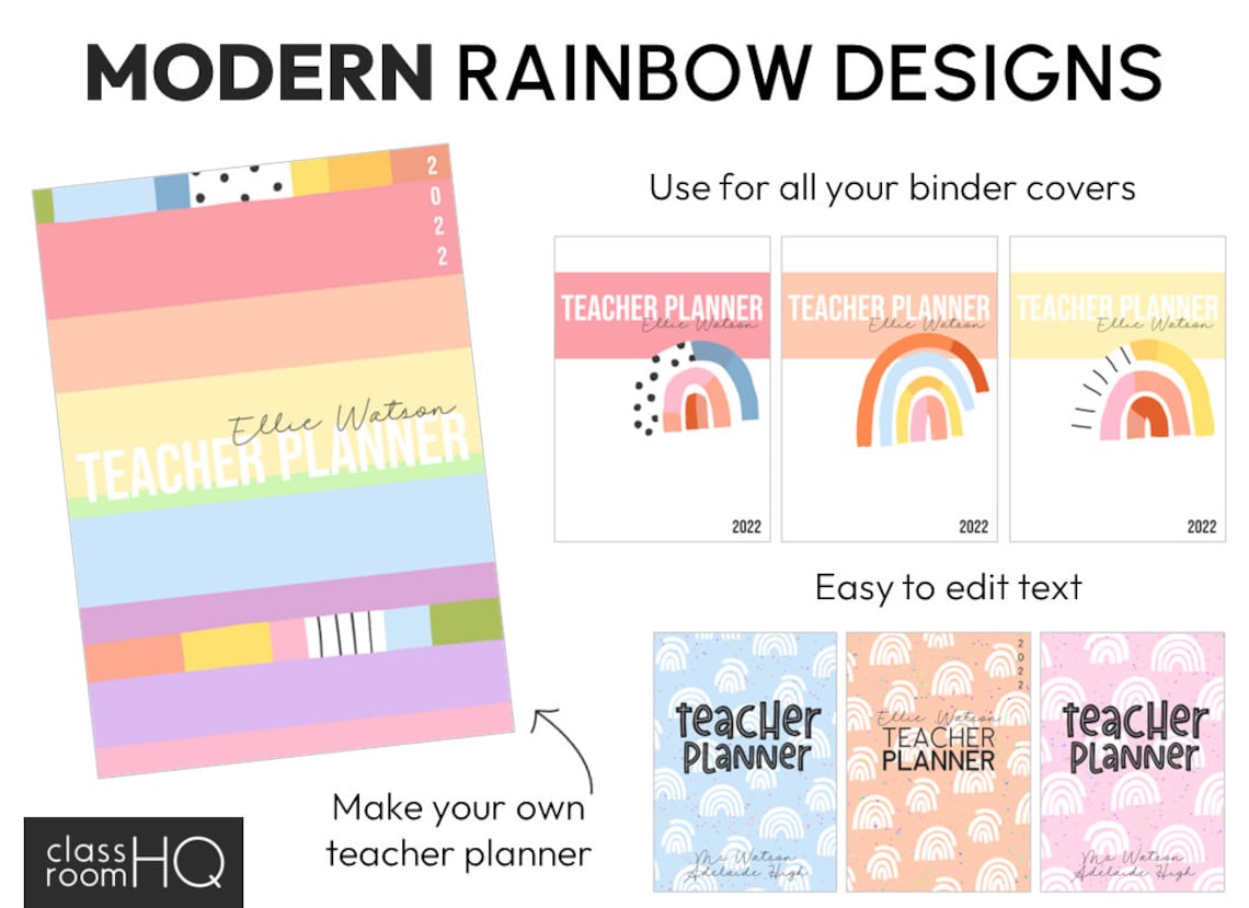 Pastel Modern Rainbow Classroom Decor Editable Binders Covers + Book ...
