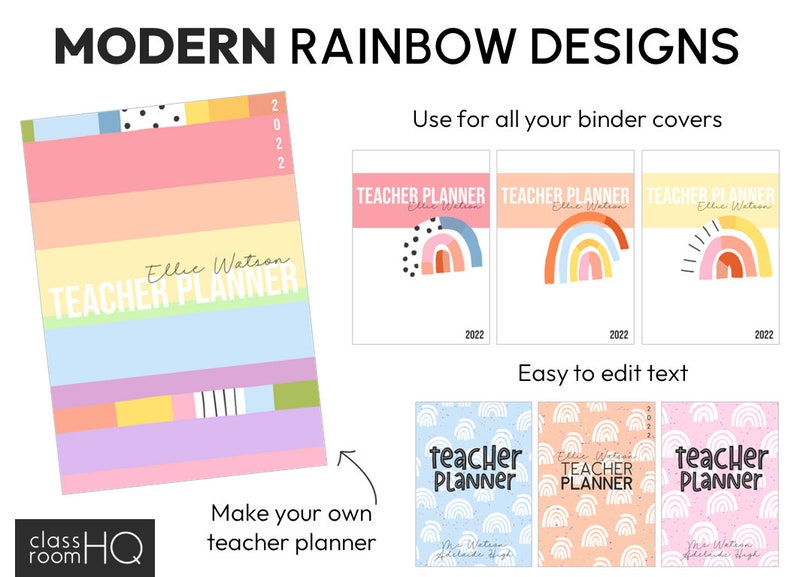 Pastel Modern Rainbow Classroom Decor Editable Binders Covers + Book ...