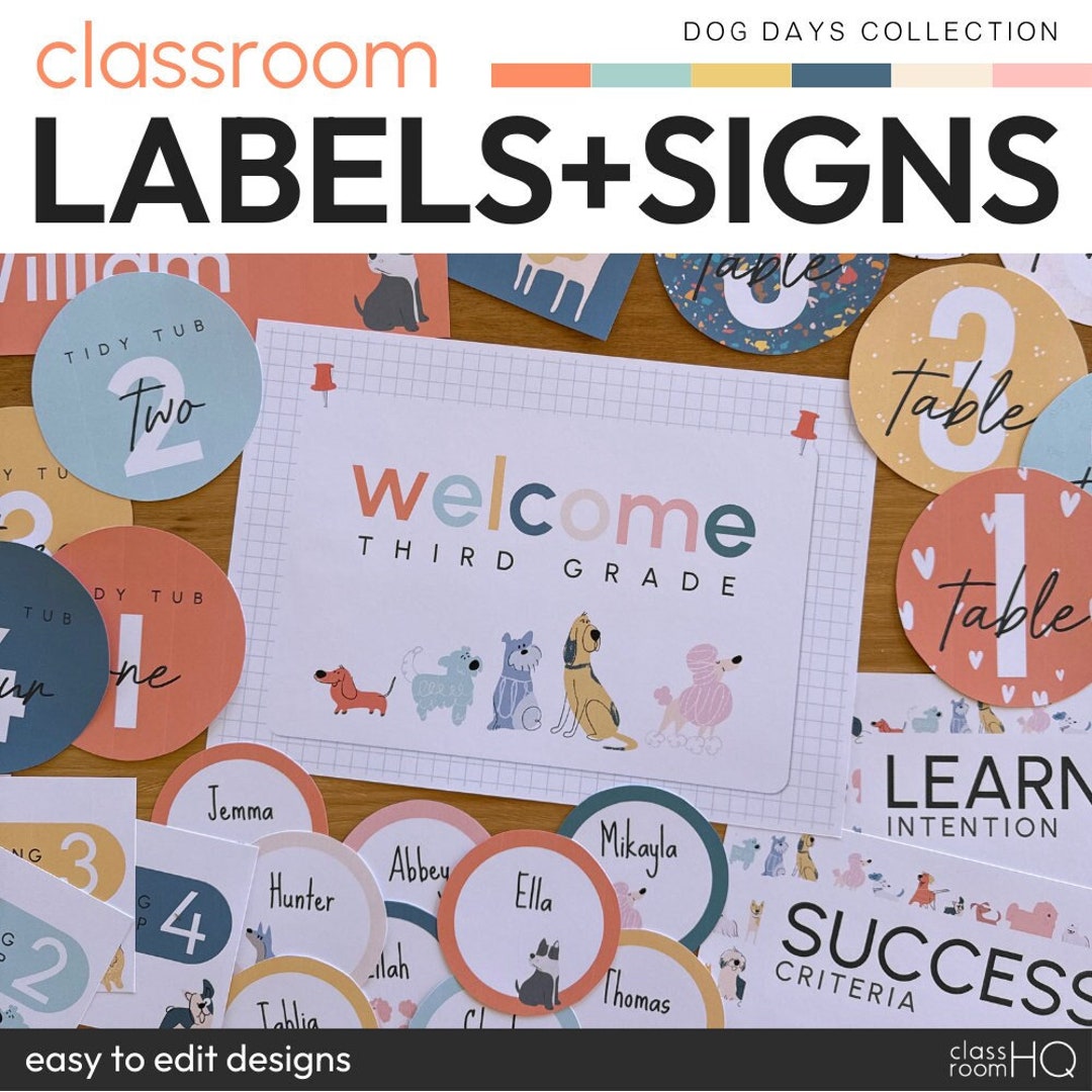 DOG DAYS Classroom Labels + Signs Pack | Dog Themed Classroom Decor - Etsy